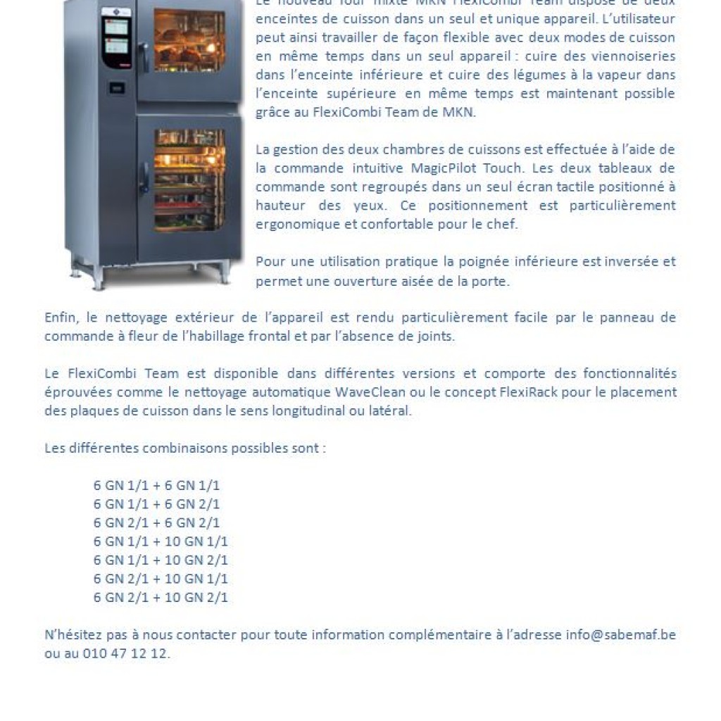 Nouveau venu dans l'équipe MKN : le FlexiCombi Team - Sabemaf ...
